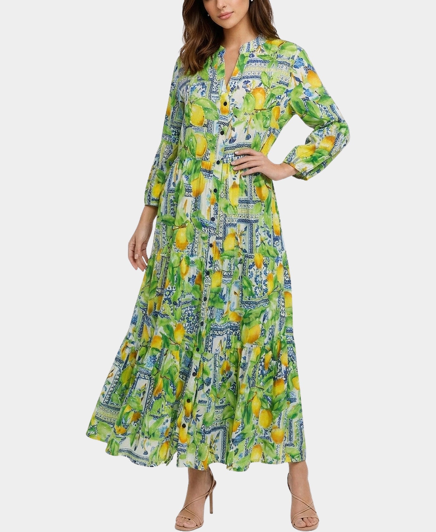 Lemon Print Maxi Dress w/ Beading – FOX'S - Online