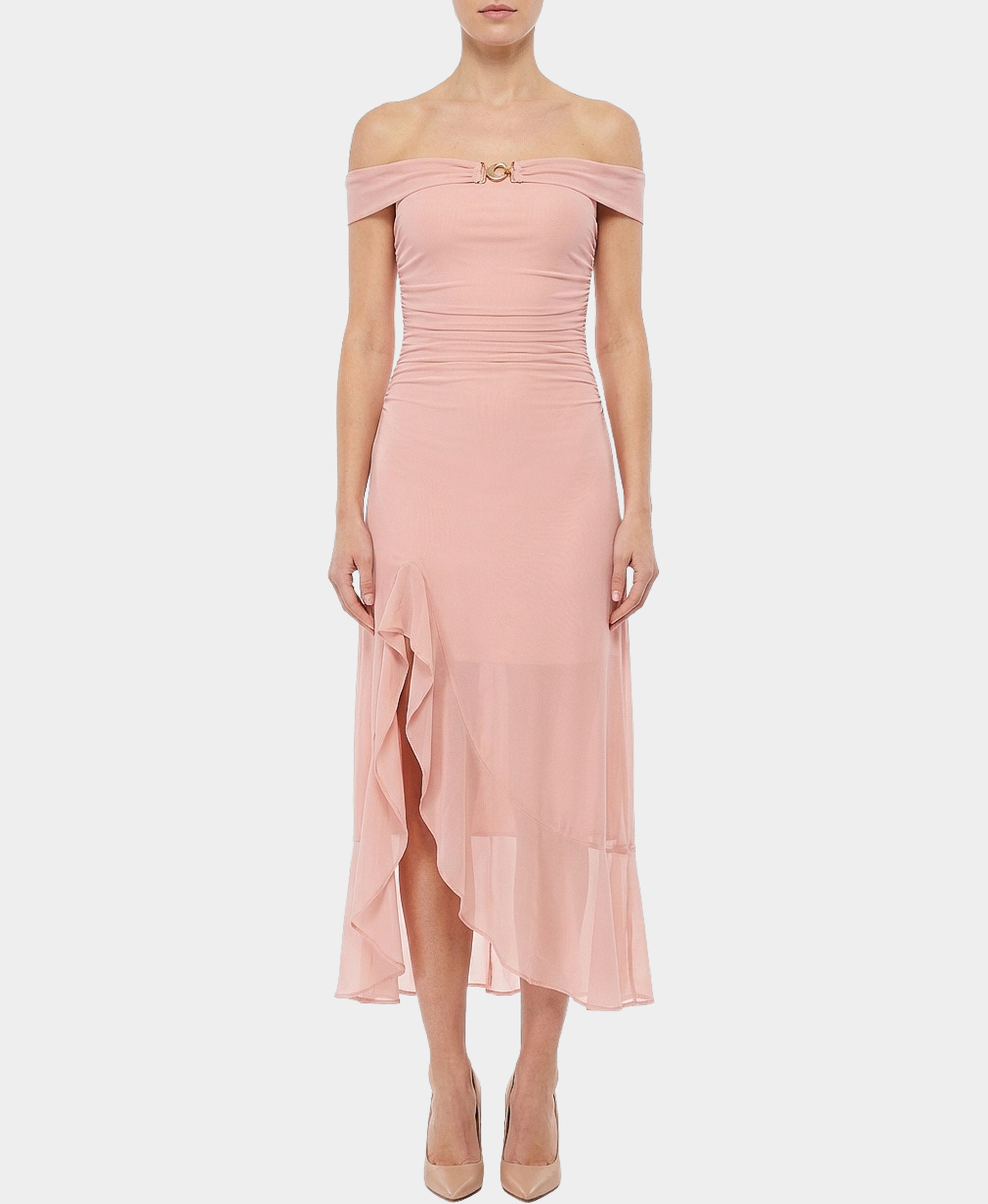 Mesh Ruffle Maxi Dress w/ Gold Shell Hardware – FOX'S - Online