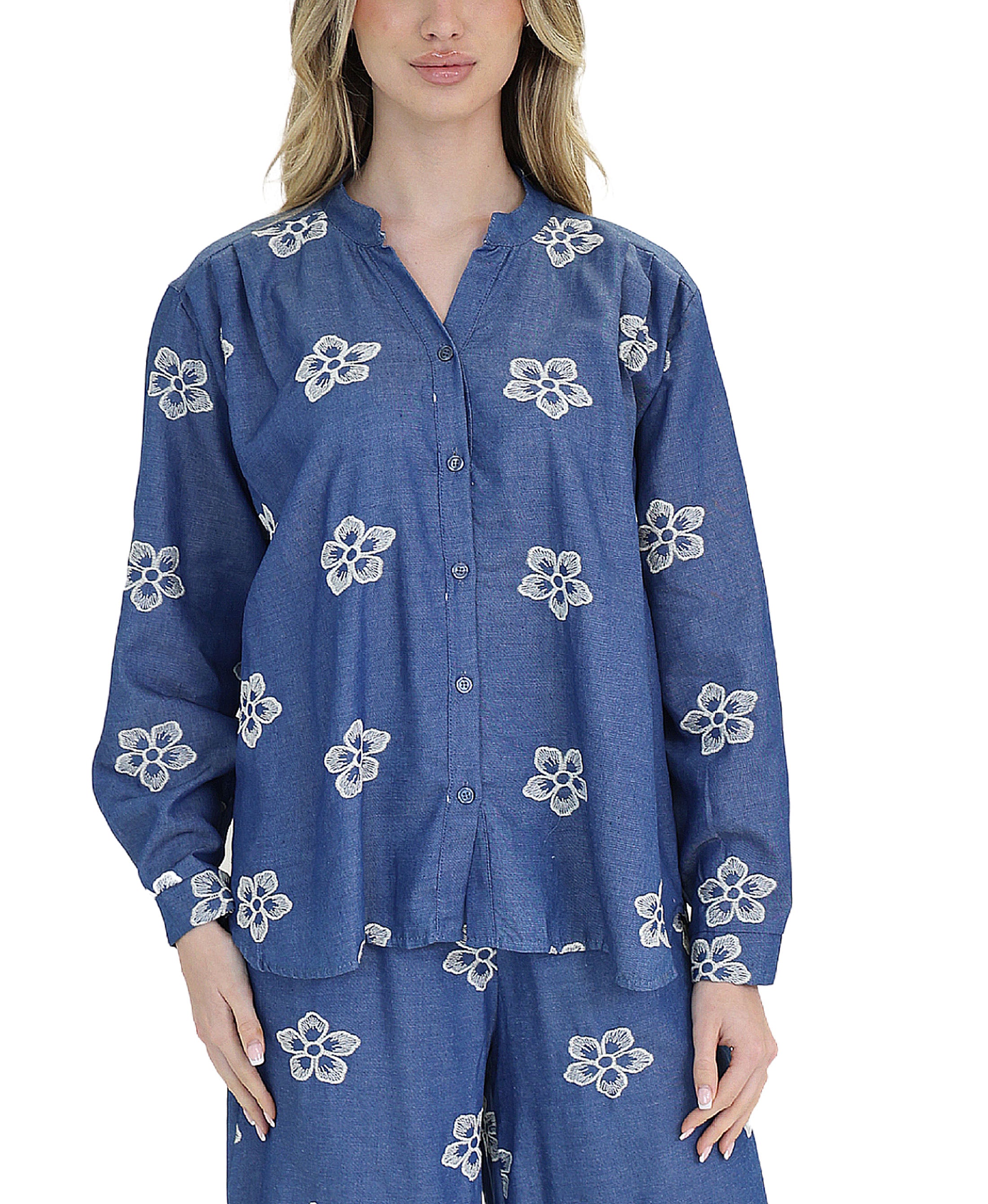 Embroidered Denim Top – FOX'S - Online