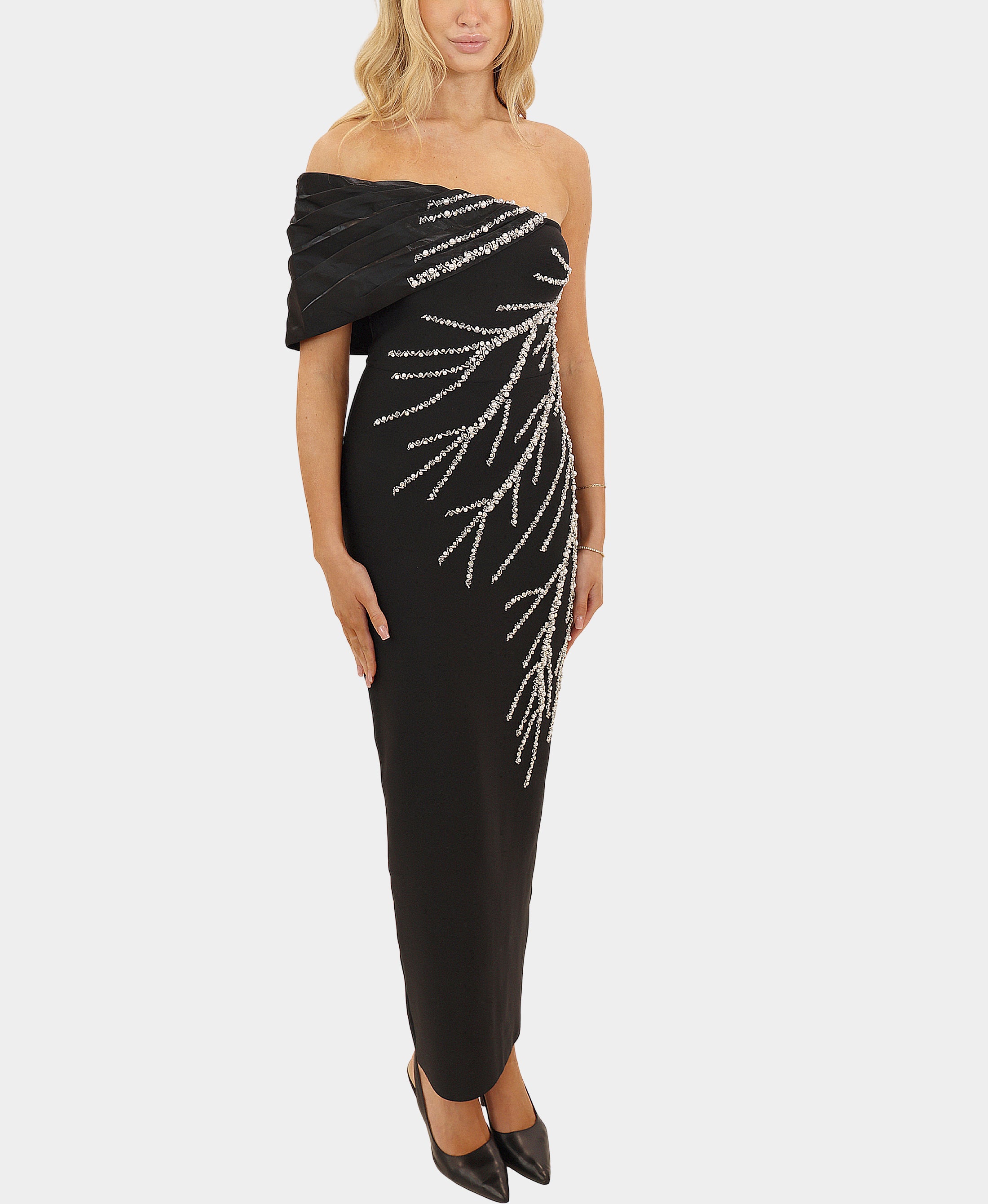 Bodycon Maxi Dress w/ Pearls & Rhinestones – FOX'S - Online